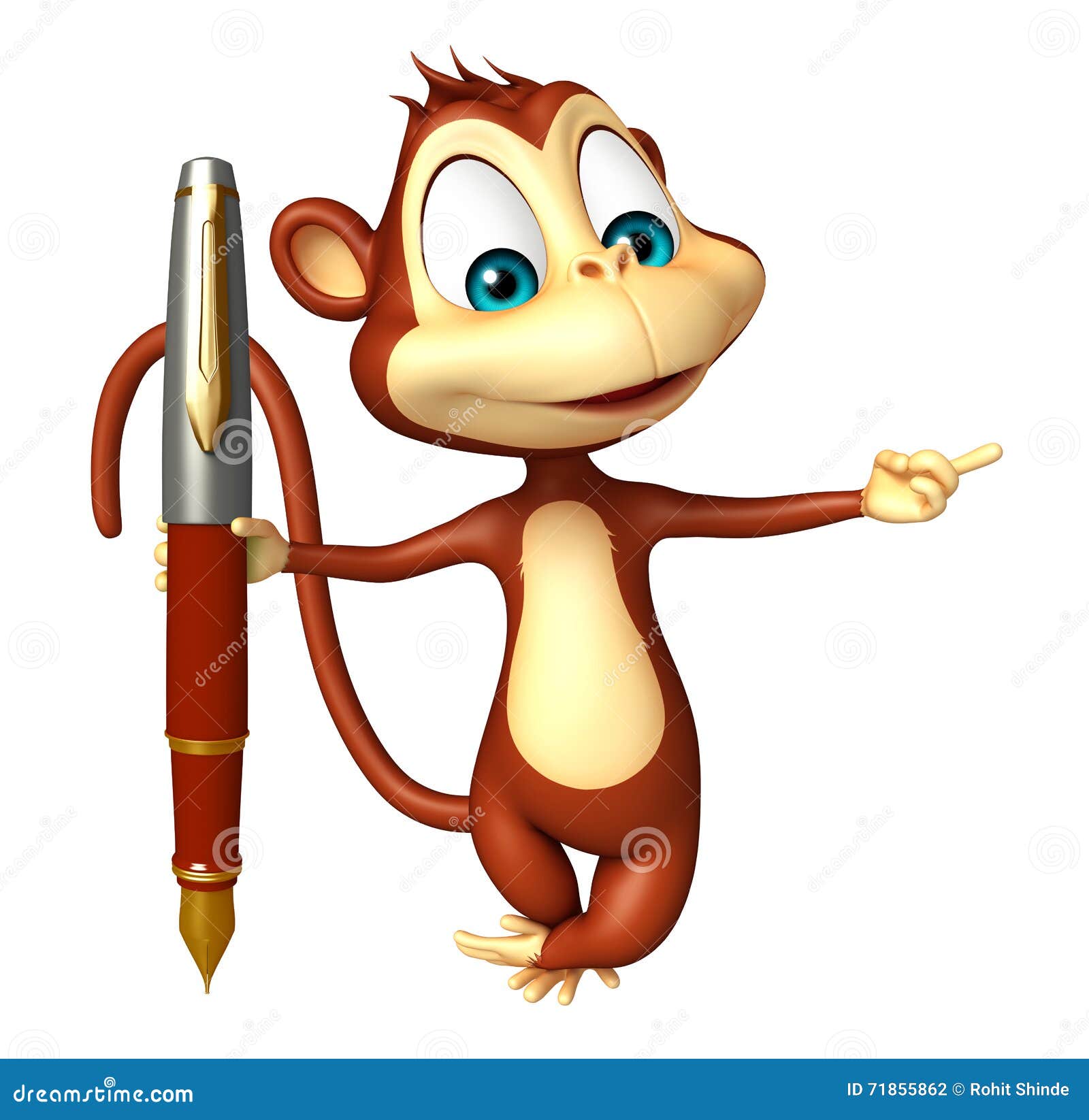 Fun Monkey Cartoon Character with Pen Stock Illustration - Illustration ...