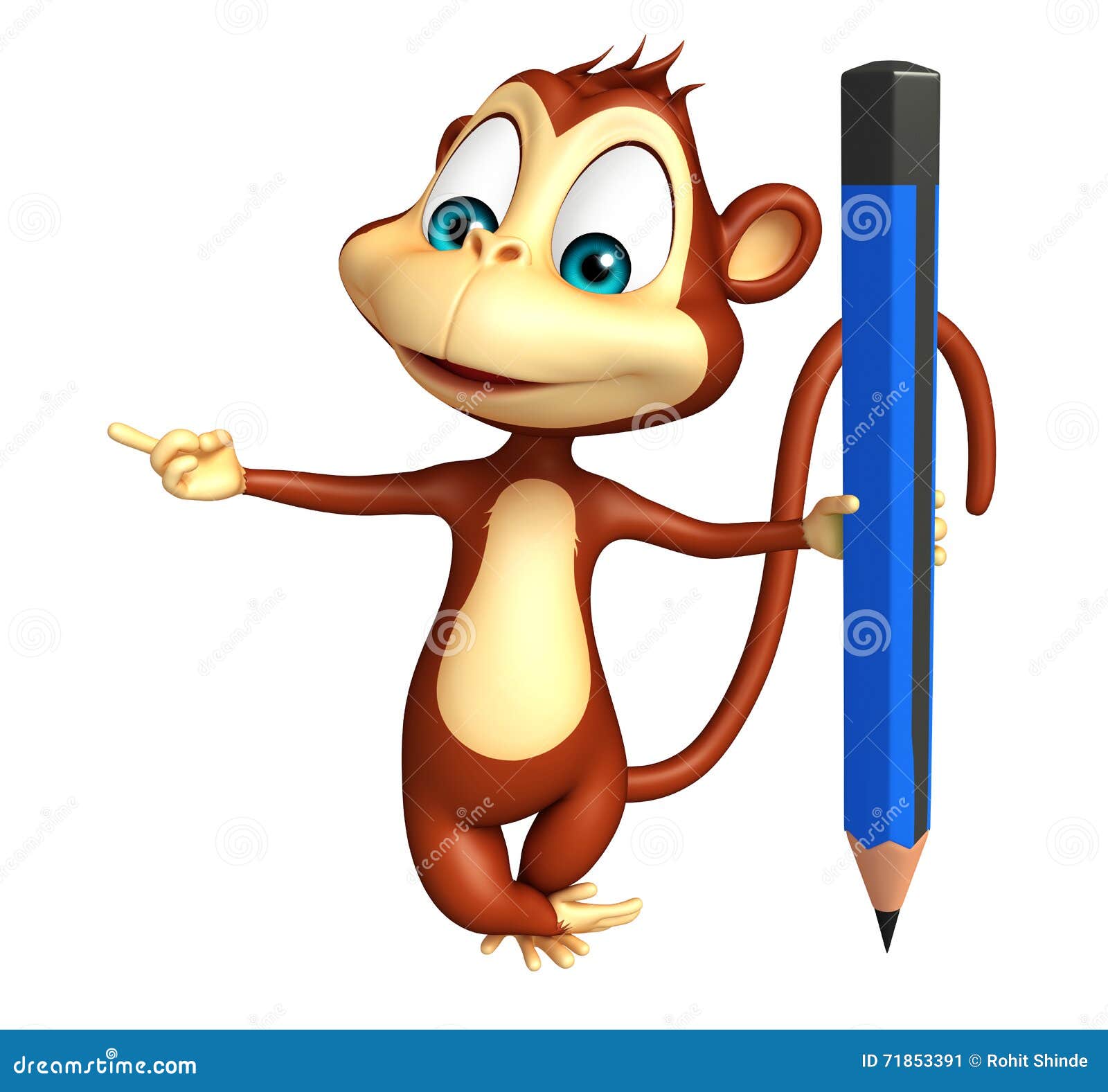 Fun Monkey Cartoon Character with Pencil Stock Illustration ...