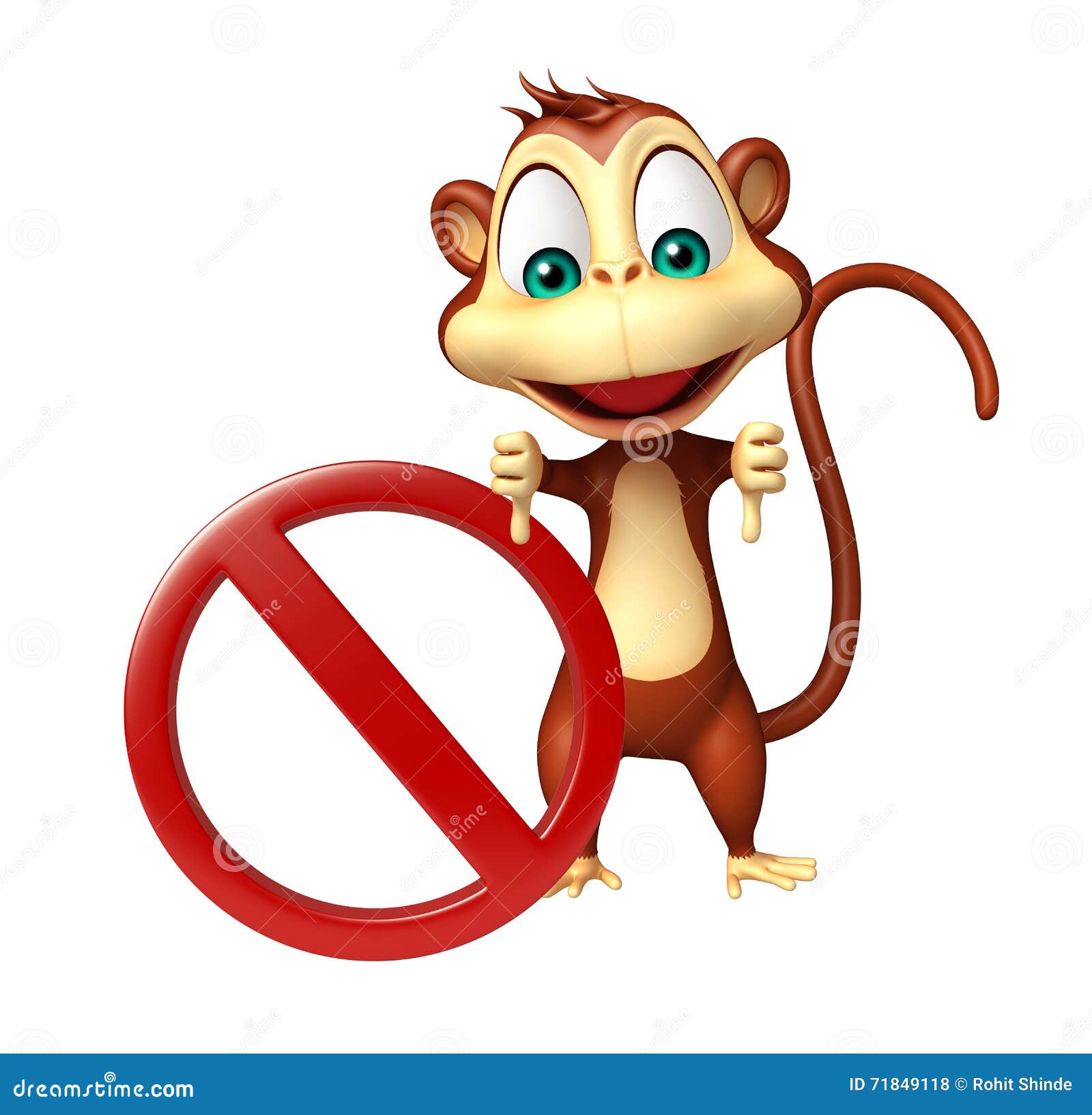 Fun Monkey Cartoon Character with Stop Sign Stock Illustration ...