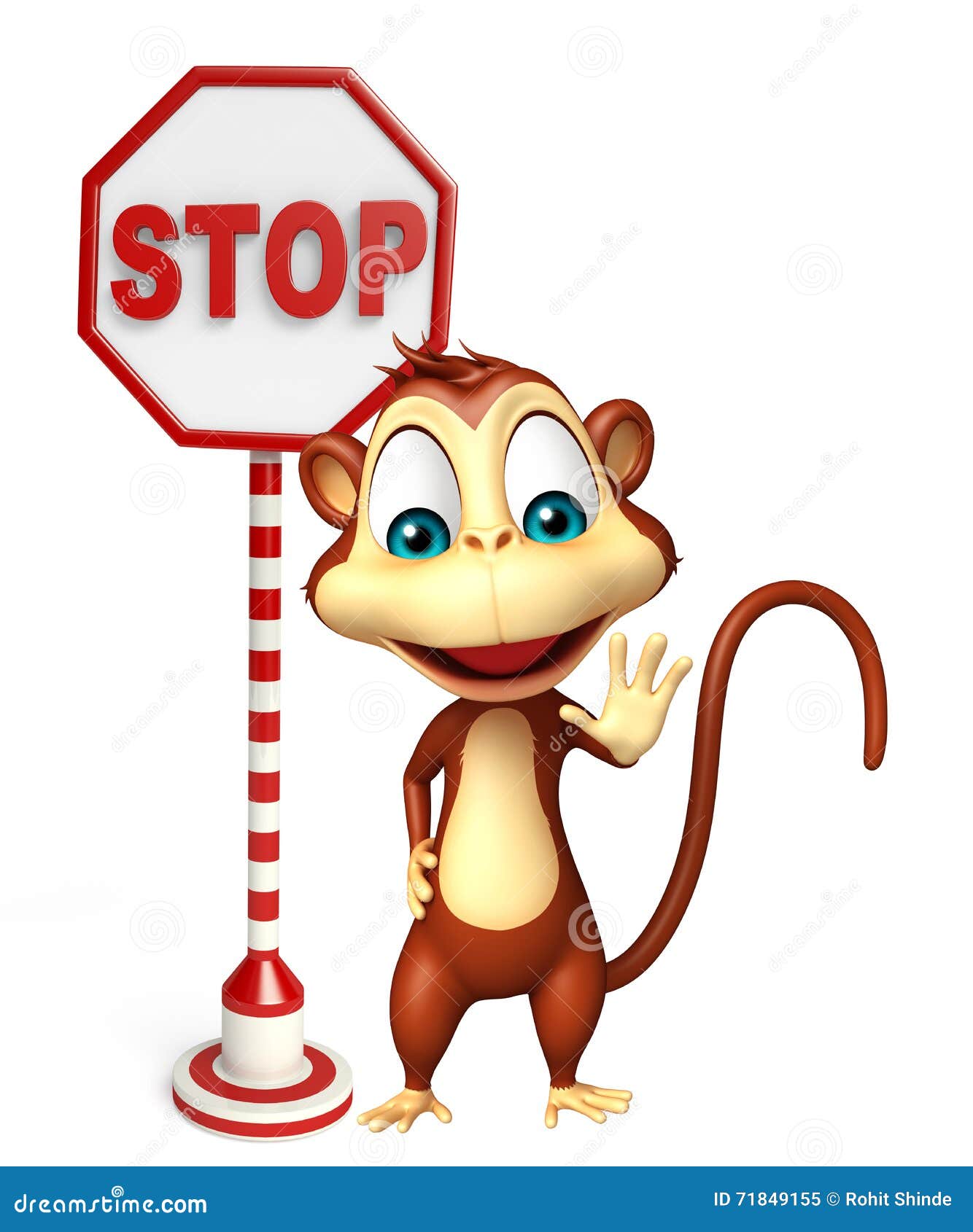 Fun Monkey Cartoon Character with Stop Sign Stock Illustration ...