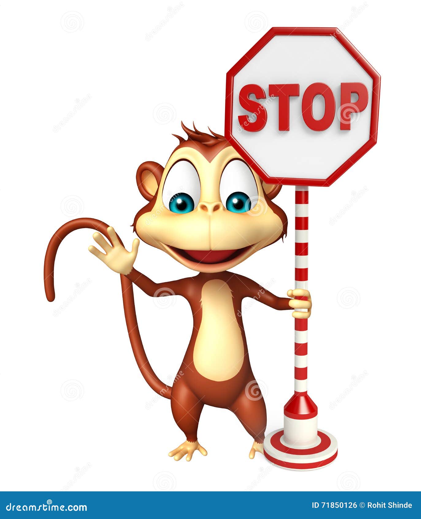 Fun Monkey Cartoon Character with Stop Sign Stock Illustration ...
