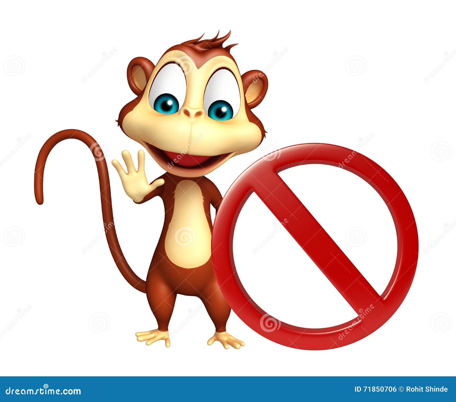 Fun Monkey Cartoon Character with Stop Sign Stock Illustration ...