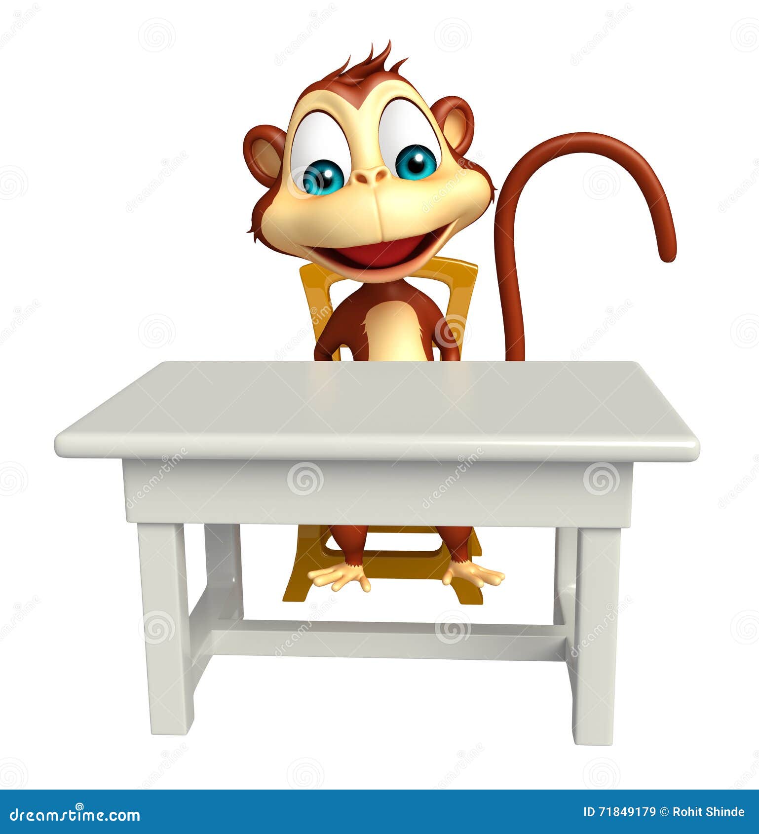 Fun Monkey Cartoon Character with Table and Chair Stock Illustration ...