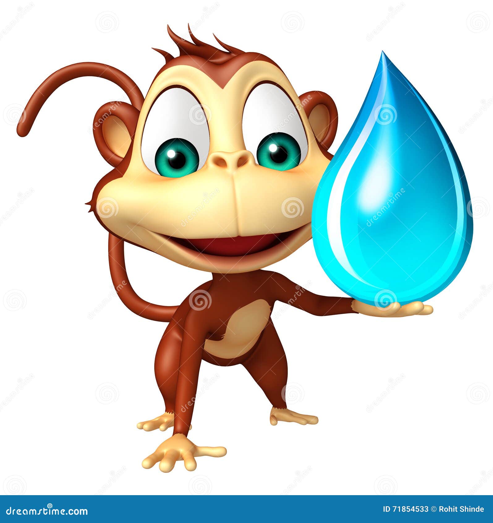 Fun Monkey Cartoon Character with Water Drop Stock Illustration ...