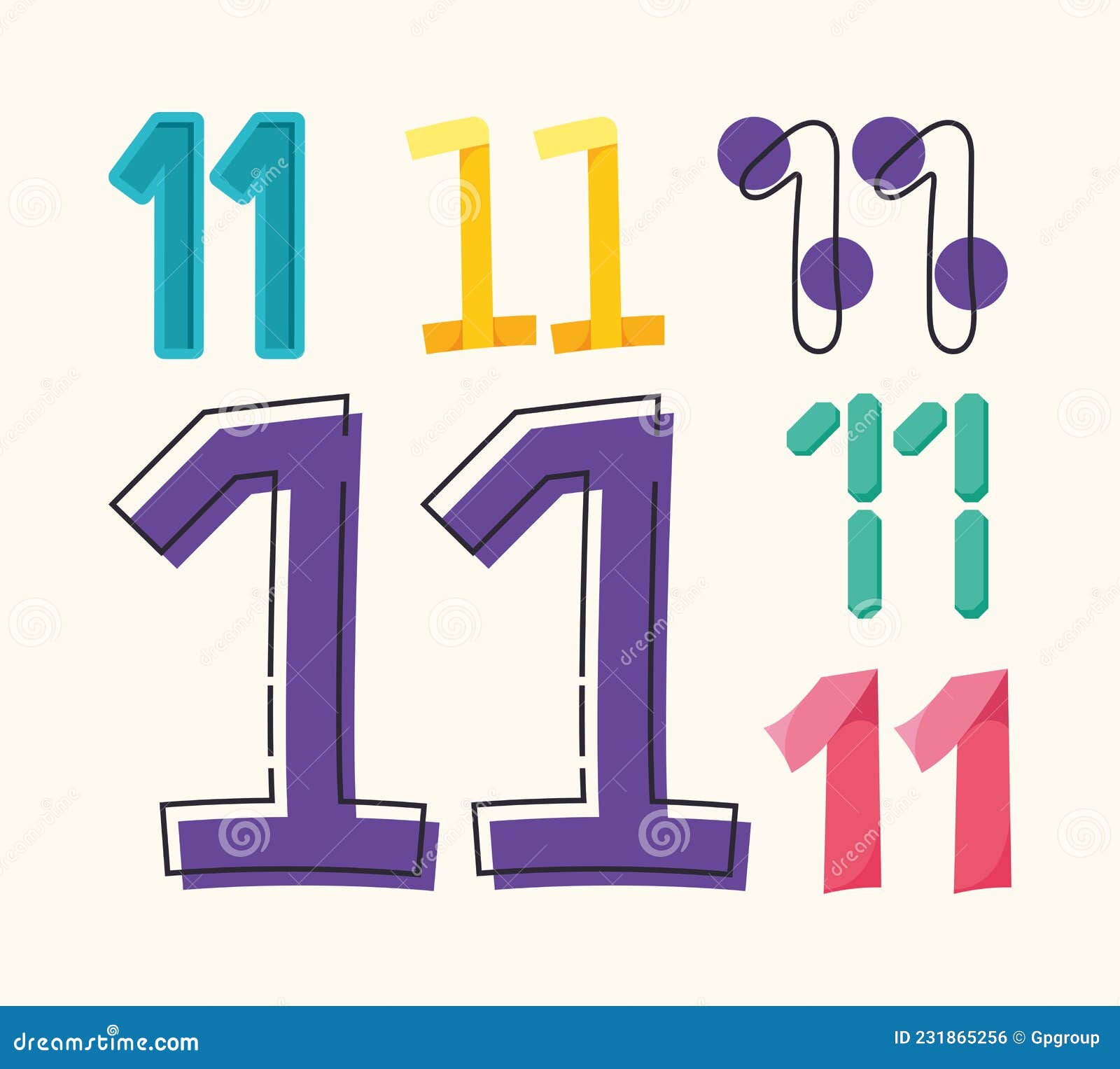 Fun numbers eleven stock vector. Illustration of numbering - 231865256