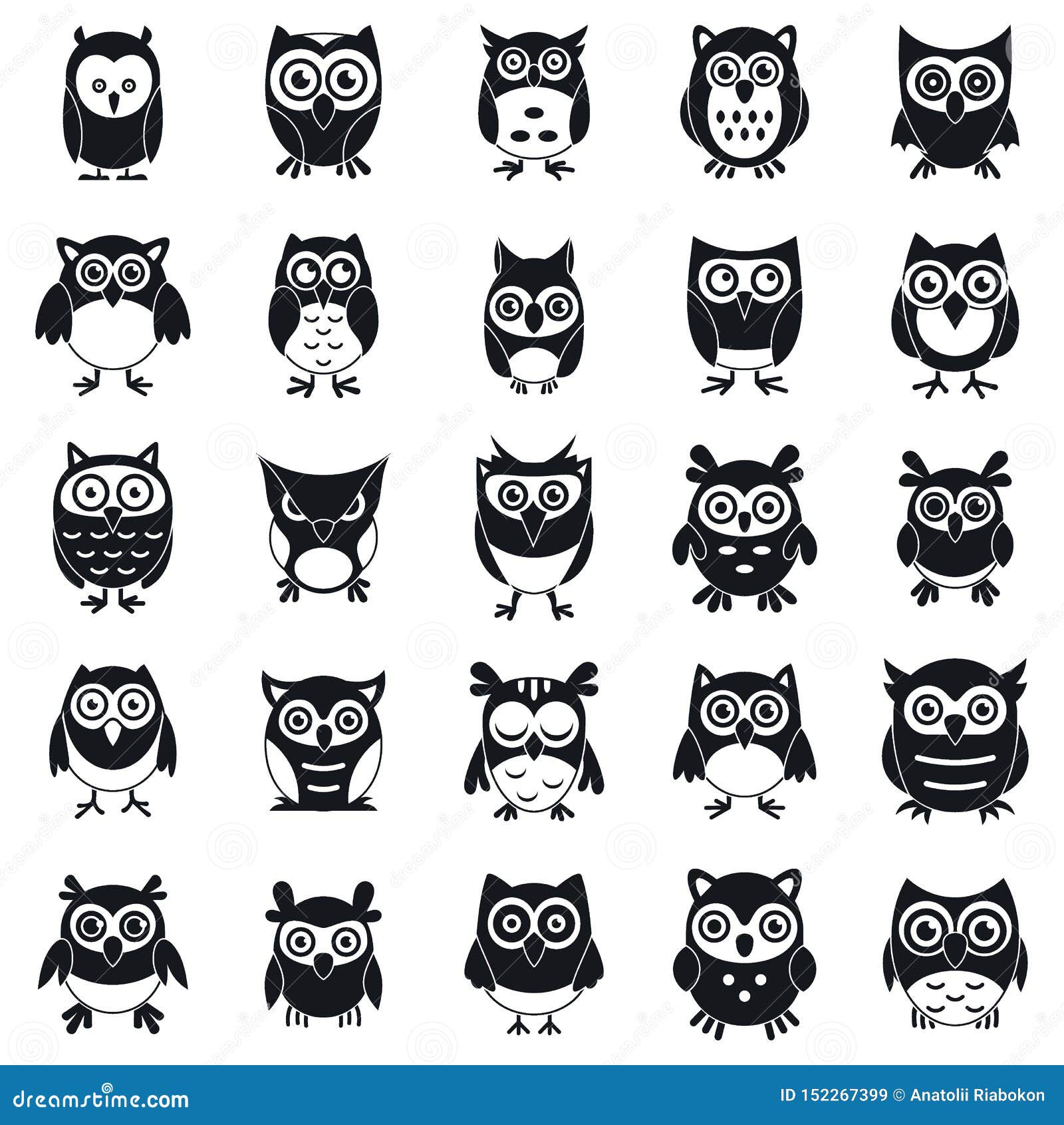 Fun Owl Icons Set, Simple Style Stock Vector - Illustration of ...