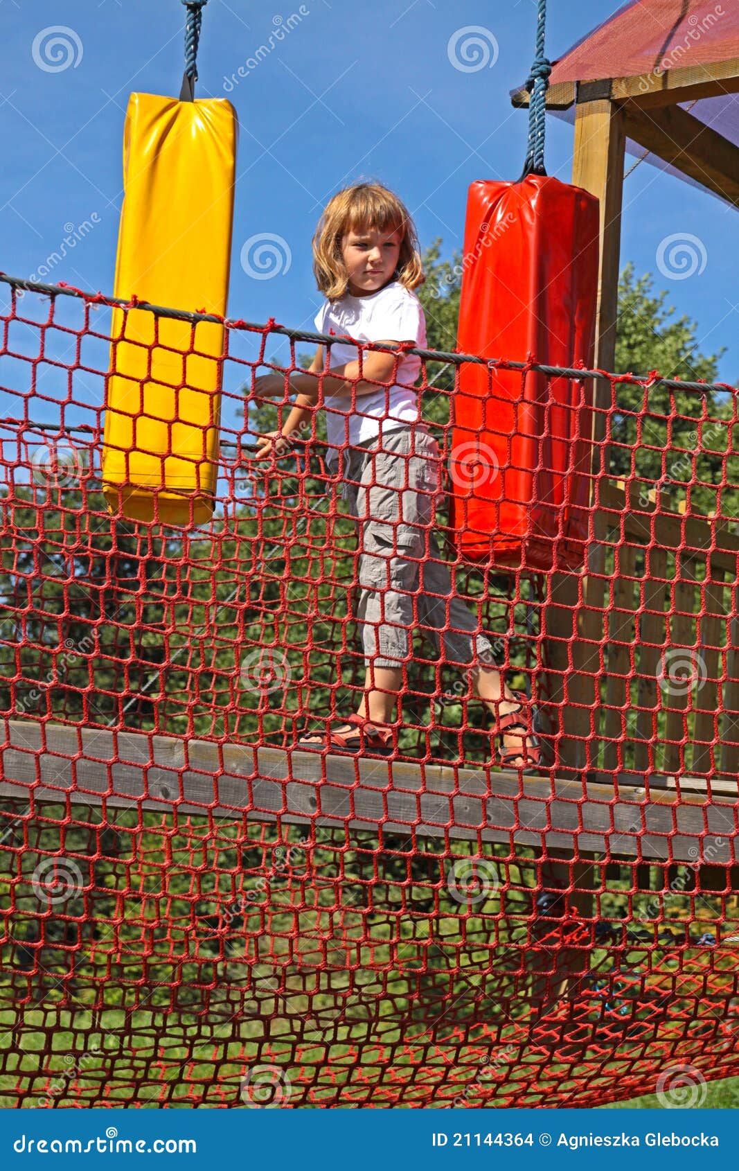 Fun in the Park Rope. Girl Overcomes Obstacles Stock Photo - Image of ...