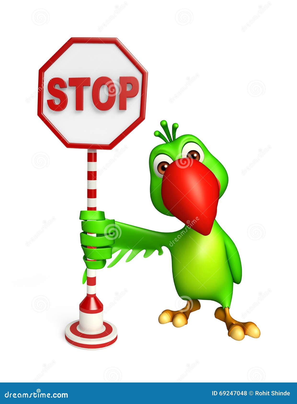 Fun Parrot Cartoon Character with Stop Sign Stock Illustration ...