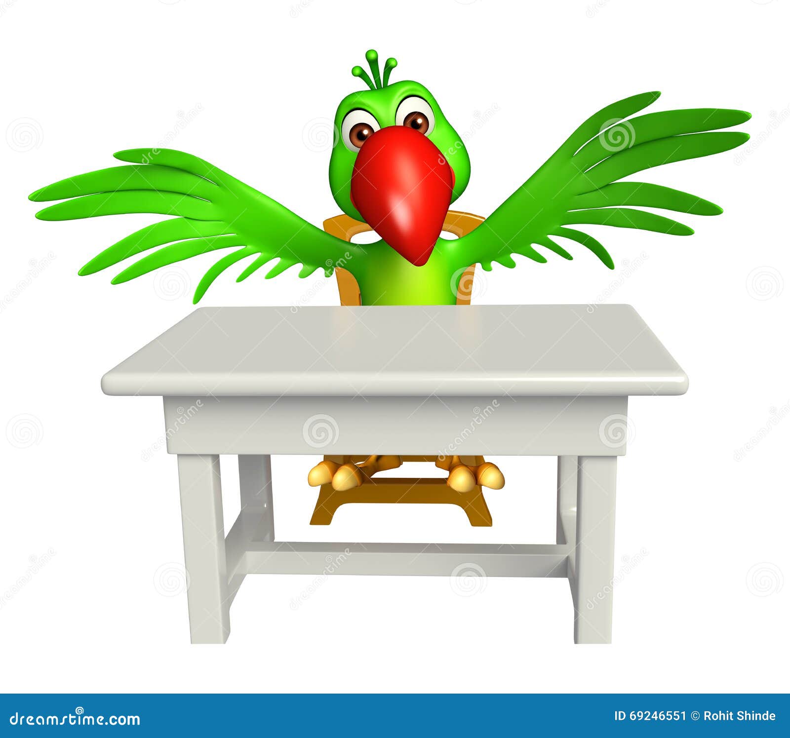 Fun Parrot Cartoon Character with Table and Chair Stock Illustration ...