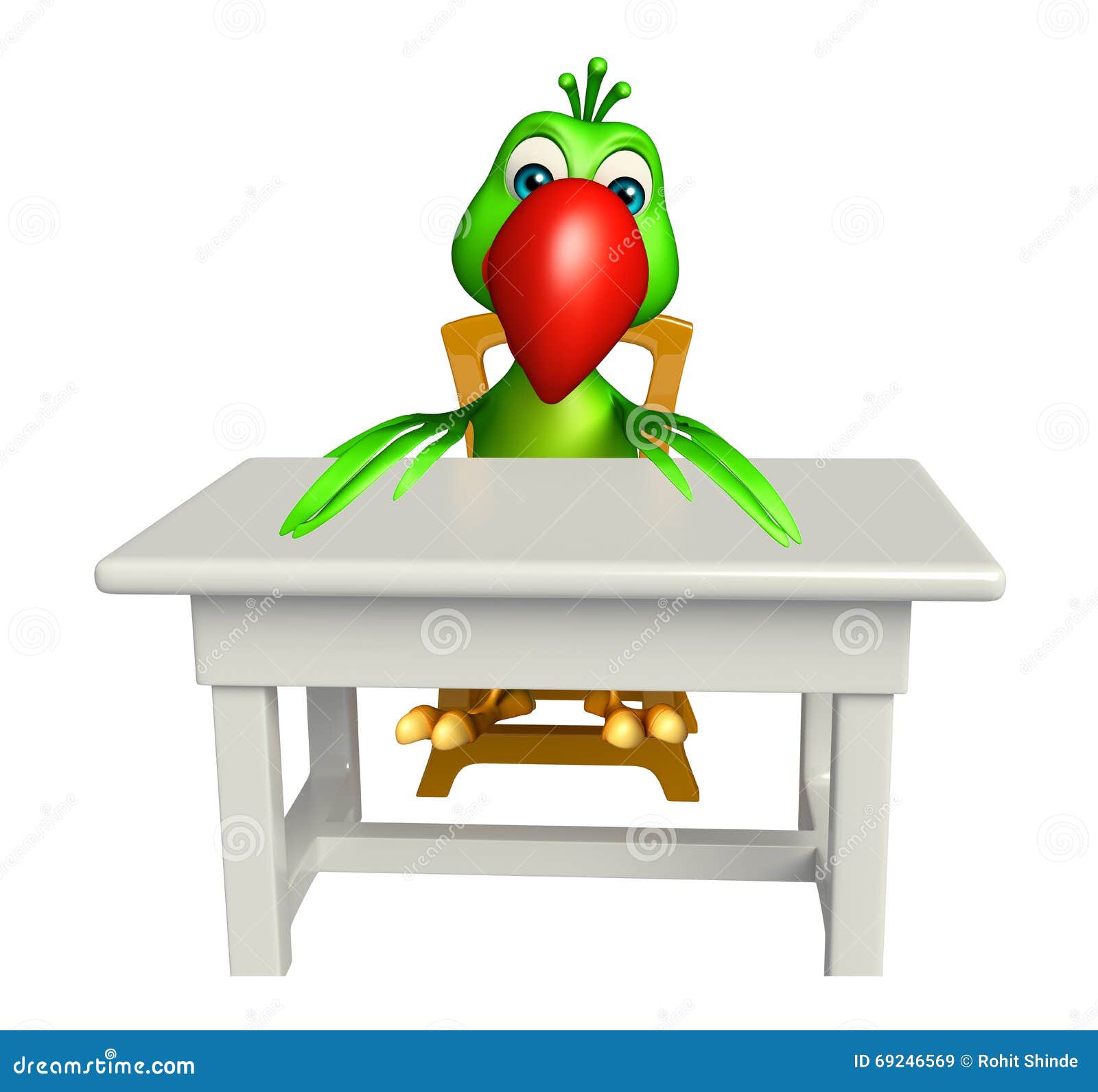Fun Parrot Cartoon Character with Table and Chair Stock Illustration ...