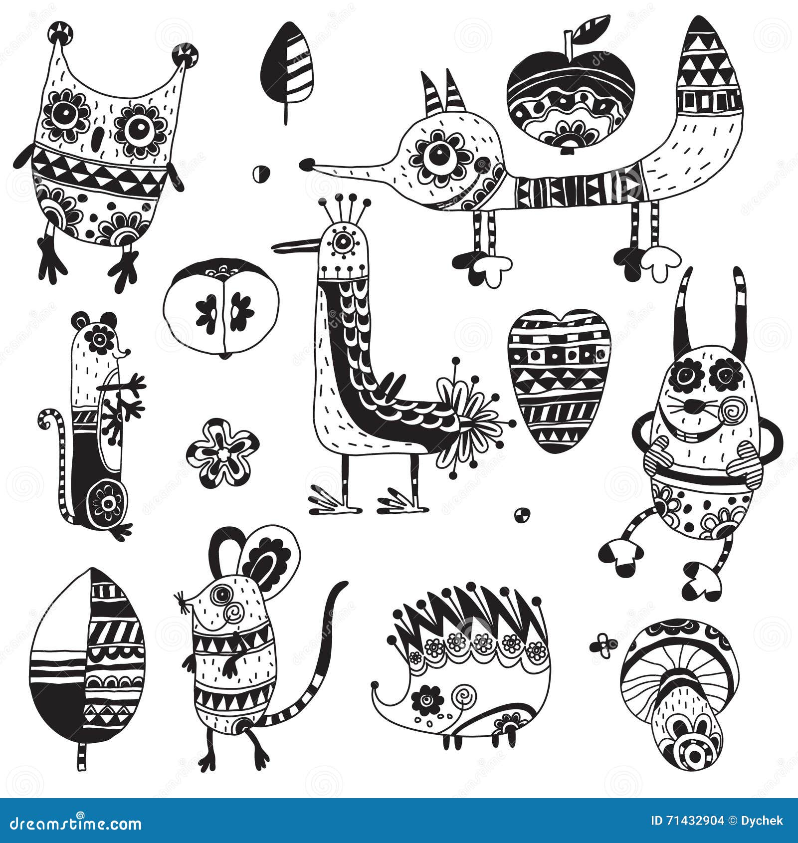 Fun patterned animals. stock vector. Illustration of henna - 71432904