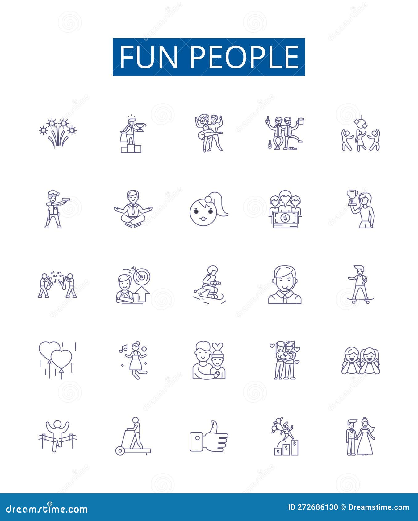 Fun People Line Icons Signs Set. Design Collection of Mirthful, Amusing ...