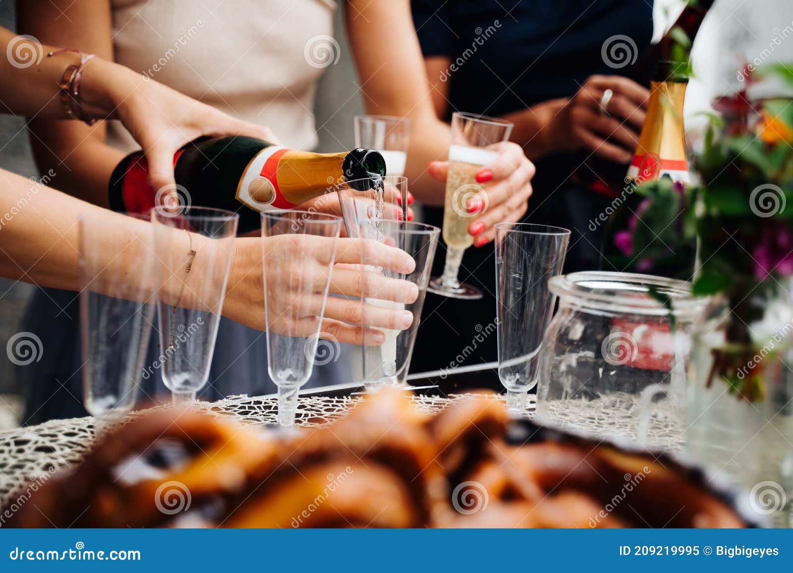 Fun People Pouring Champaign at a Party Stock Image - Image of bottle ...