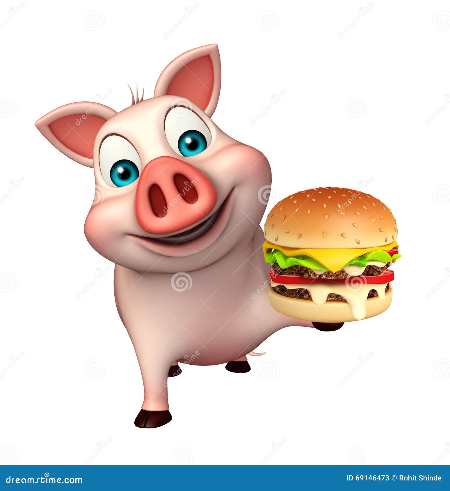 Fun Pig Cartoon Character with Bueger Stock Illustration - Illustration ...