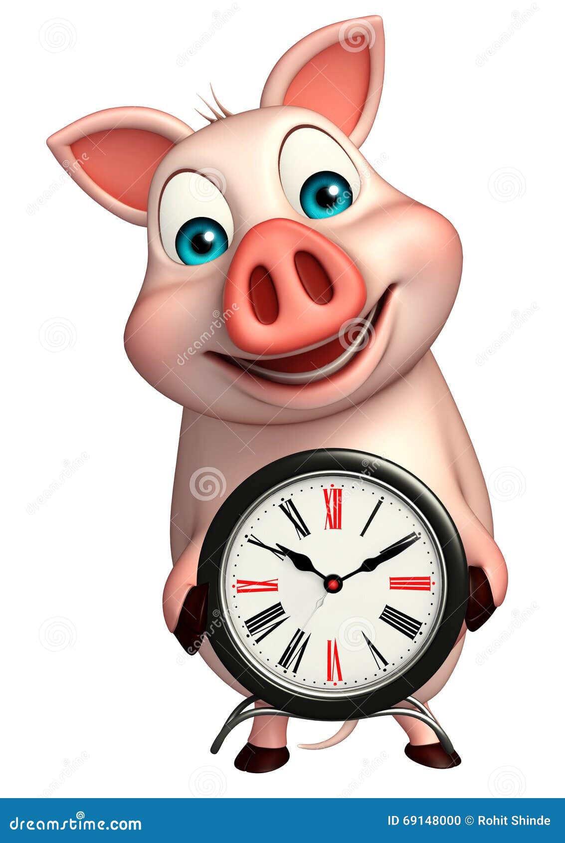 Fun Pig Cartoon Character with Clock Stock Illustration - Illustration ...