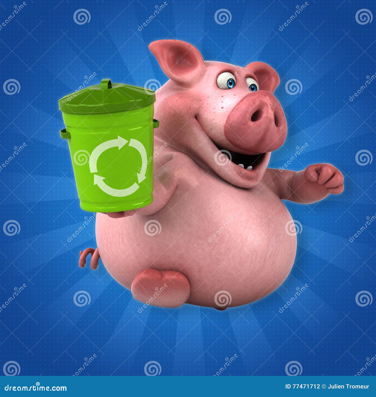 Fun pig - 3D Illustration stock illustration. Illustration of dustbin ...