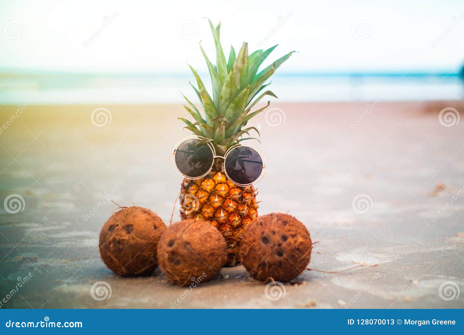 Fun Pineapple and Coconuts Wearing Sunglasses Enjoying Relaxing Stock ...