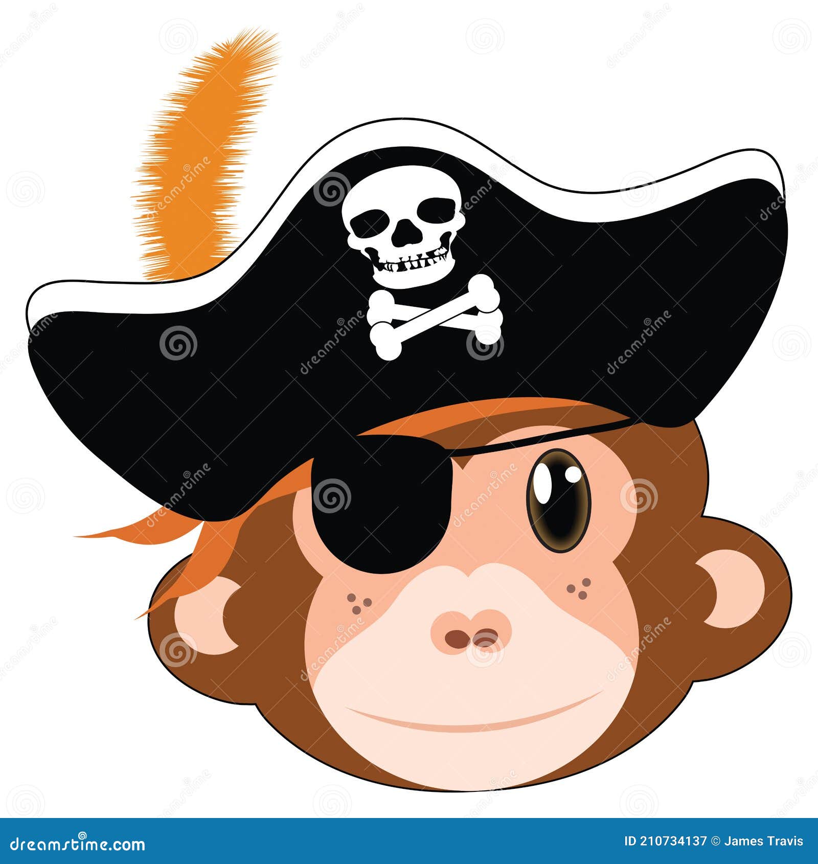 Fun Pirate Monkey with Eye Patch and Pirate Hat Illustration Isolated ...