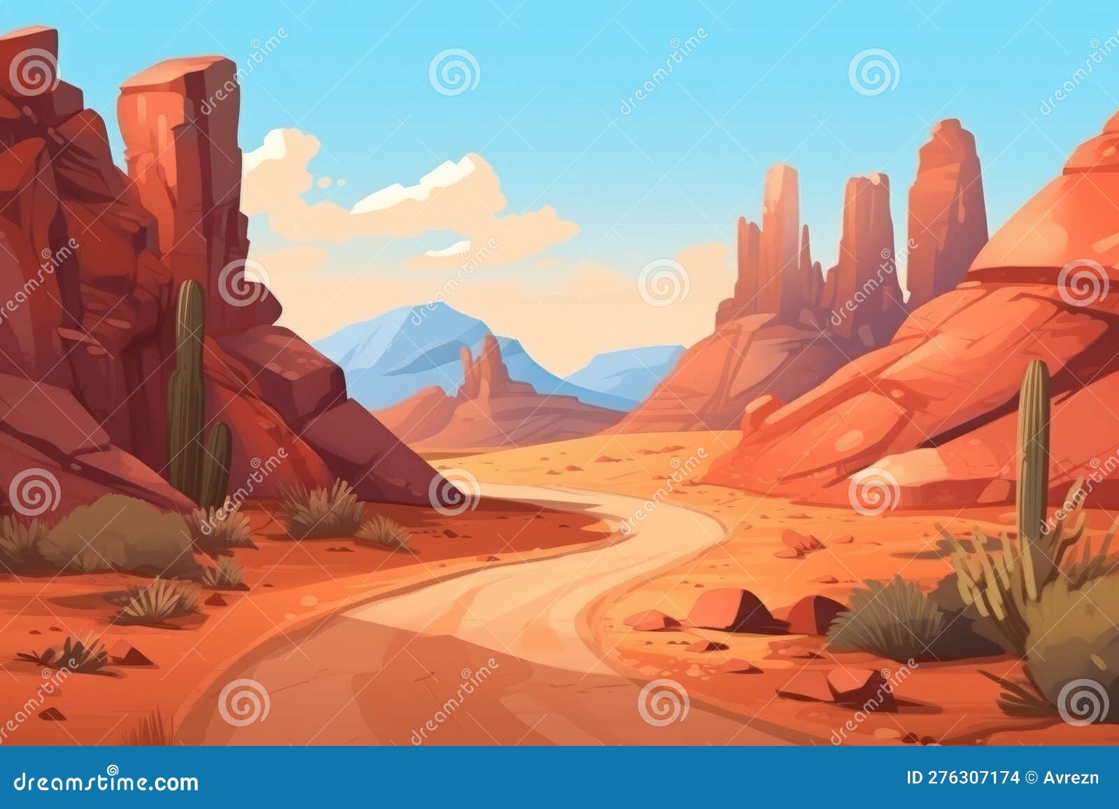 Exploring The Wild West Cartoon Desert Road In Red Canyon Generative