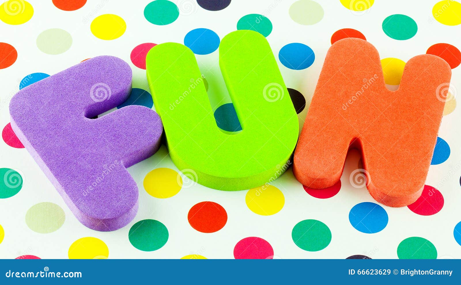 The Word Fun on Colourful Polka Dots. Stock Image - Image of fabric ...
