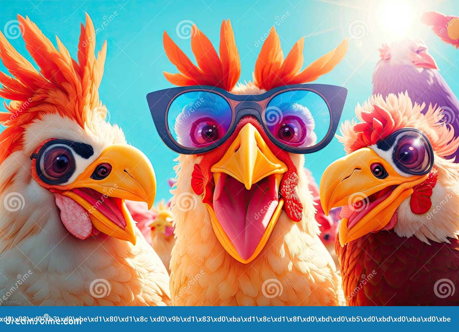 Fun Portrait of Crazy Chickens. Ai Generative Stock Illustration ...