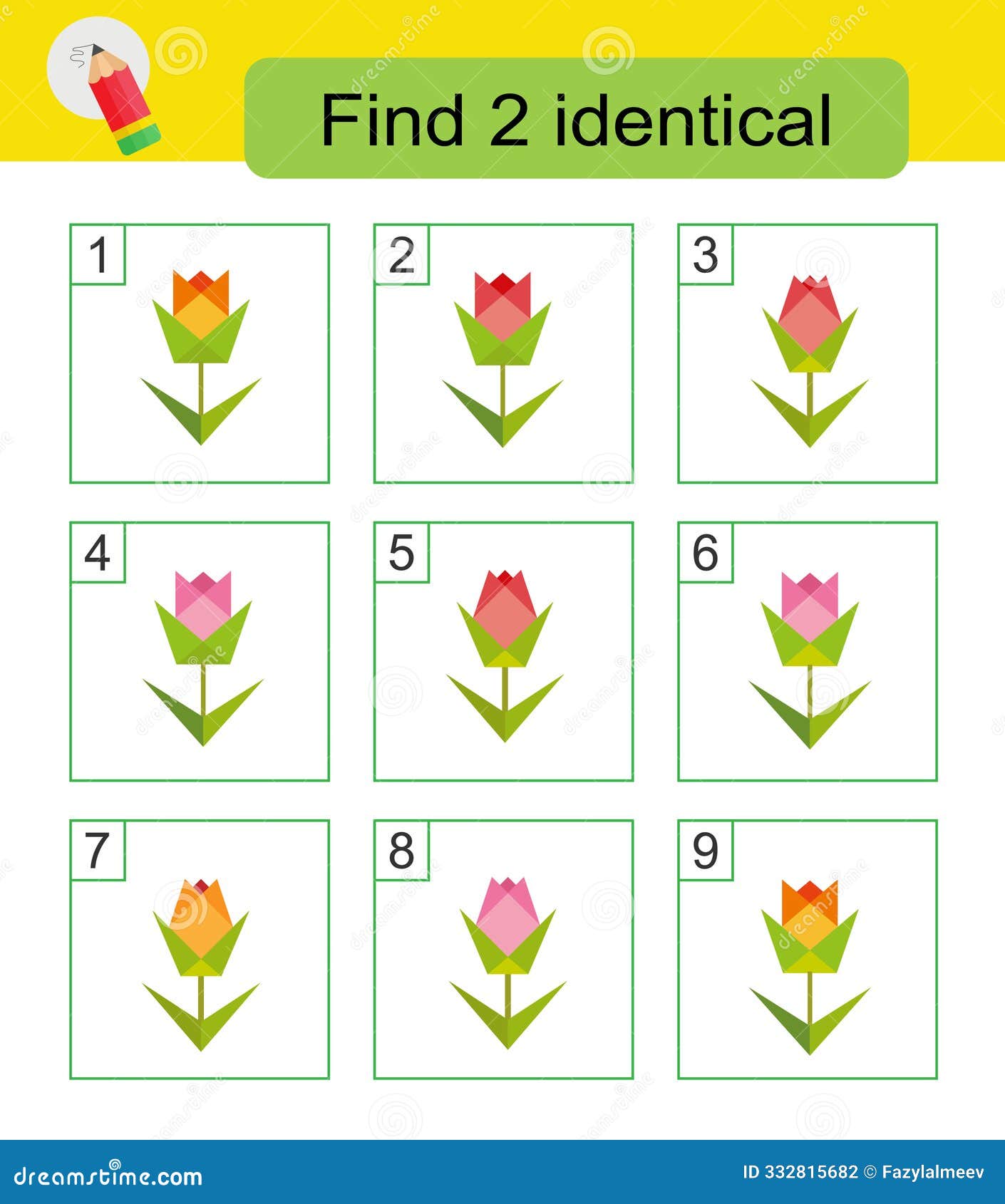 Fun Puzzle Game. Need To Find Two Identical Flowers Stock Illustration ...