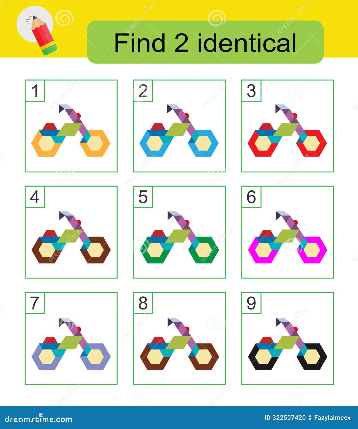Fun Puzzle Game. Need To Find Two Identical Motorcycles Stock Vector ...