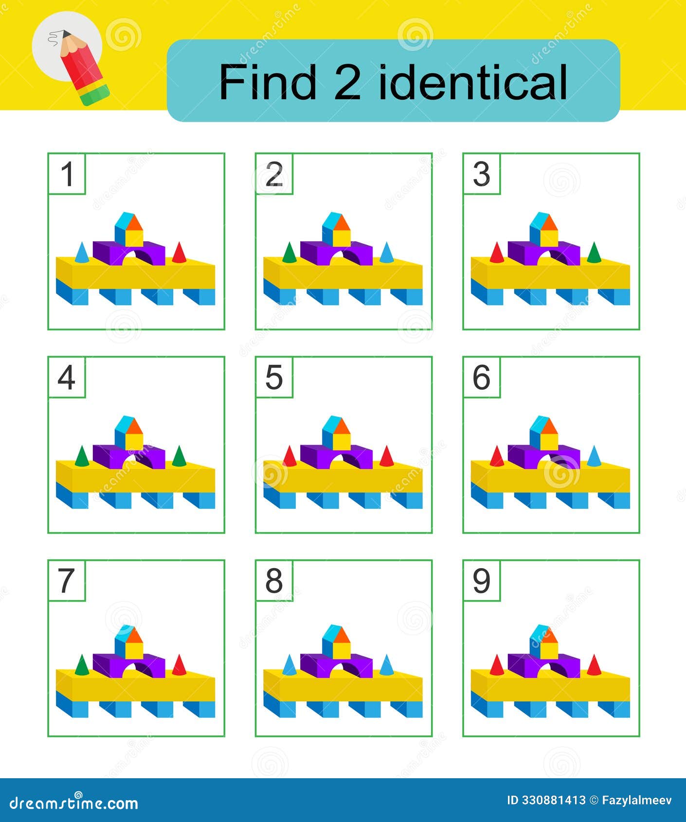 Fun Puzzle Game. Need To Find Two Identical Pyramids Stock Illustration ...