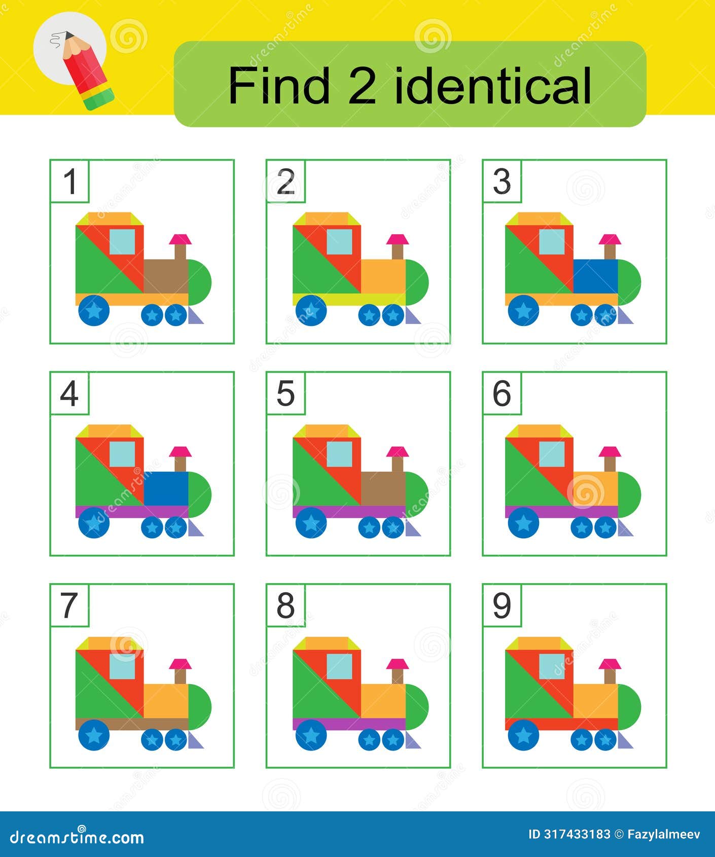 Fun Puzzle Game. Need To Find Two Identical Trains Stock Vector ...