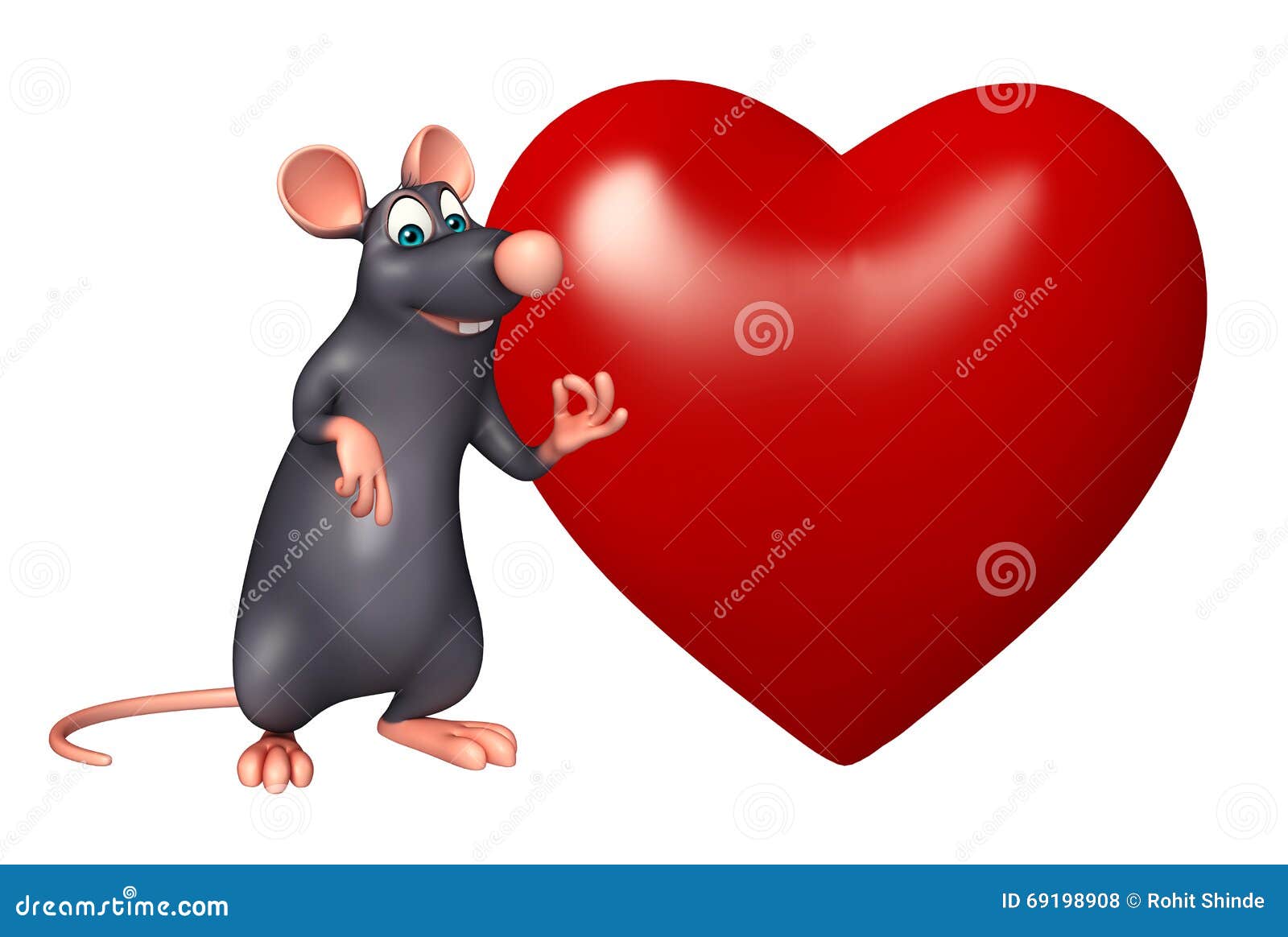Fun Rat Cartoon Character with Heart Stock Illustration - Illustration ...