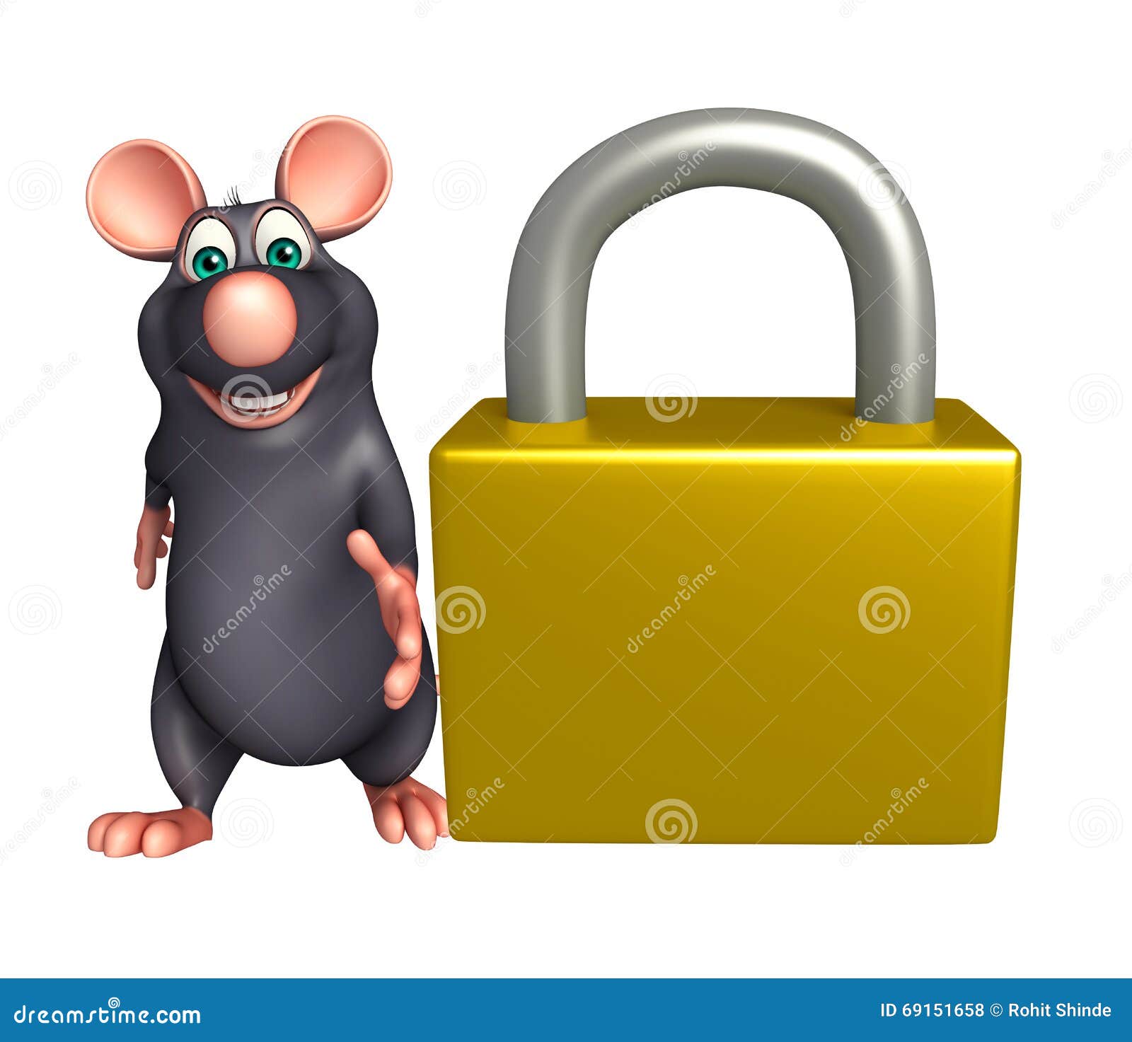 Fun Rat Cartoon Character with Lock Stock Illustration - Illustration ...