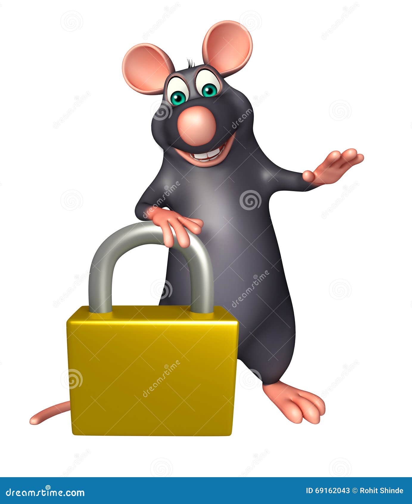 Fun Rat Cartoon Character with Lock Stock Illustration - Illustration ...