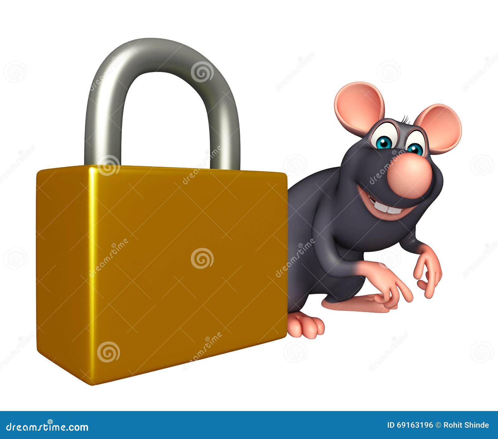 Fun Rat Cartoon Character with Lock Stock Illustration - Illustration ...