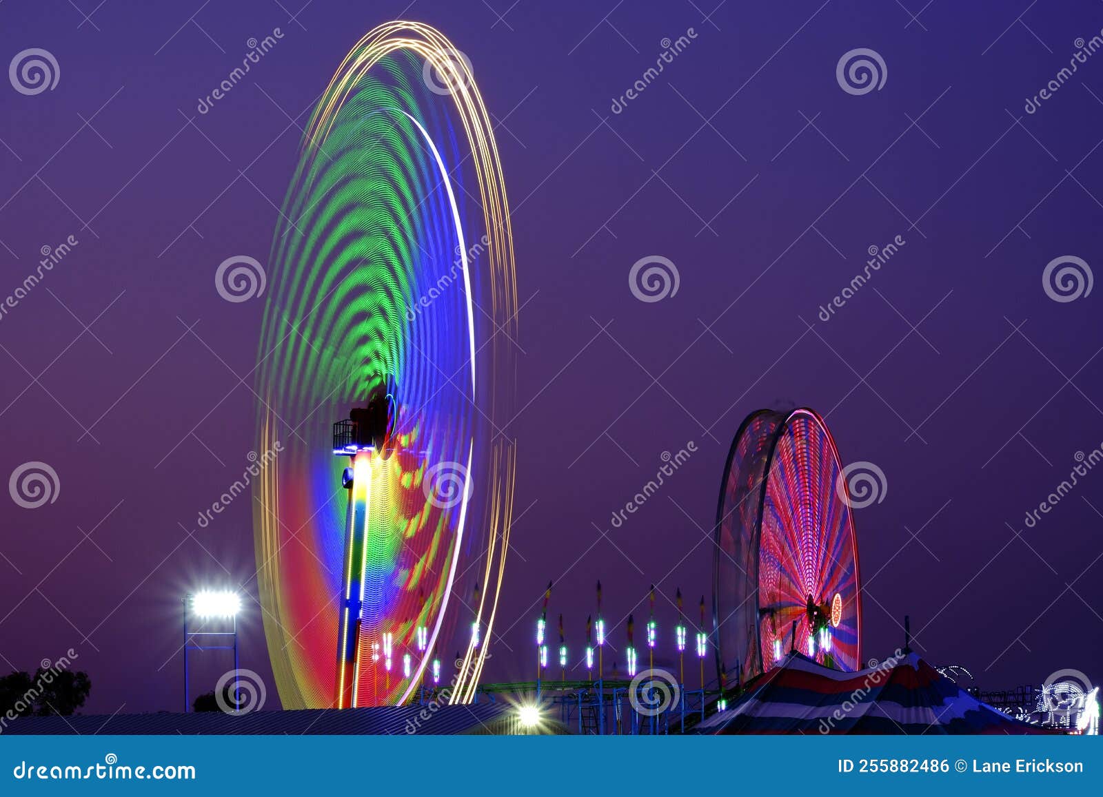 Rides at Fair or Carnival at Night Stock Photo - Image of background ...
