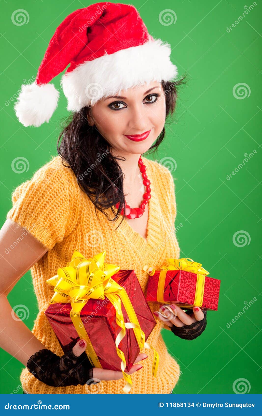 Fun santa woman with gift stock photo. Image of cute - 11868134