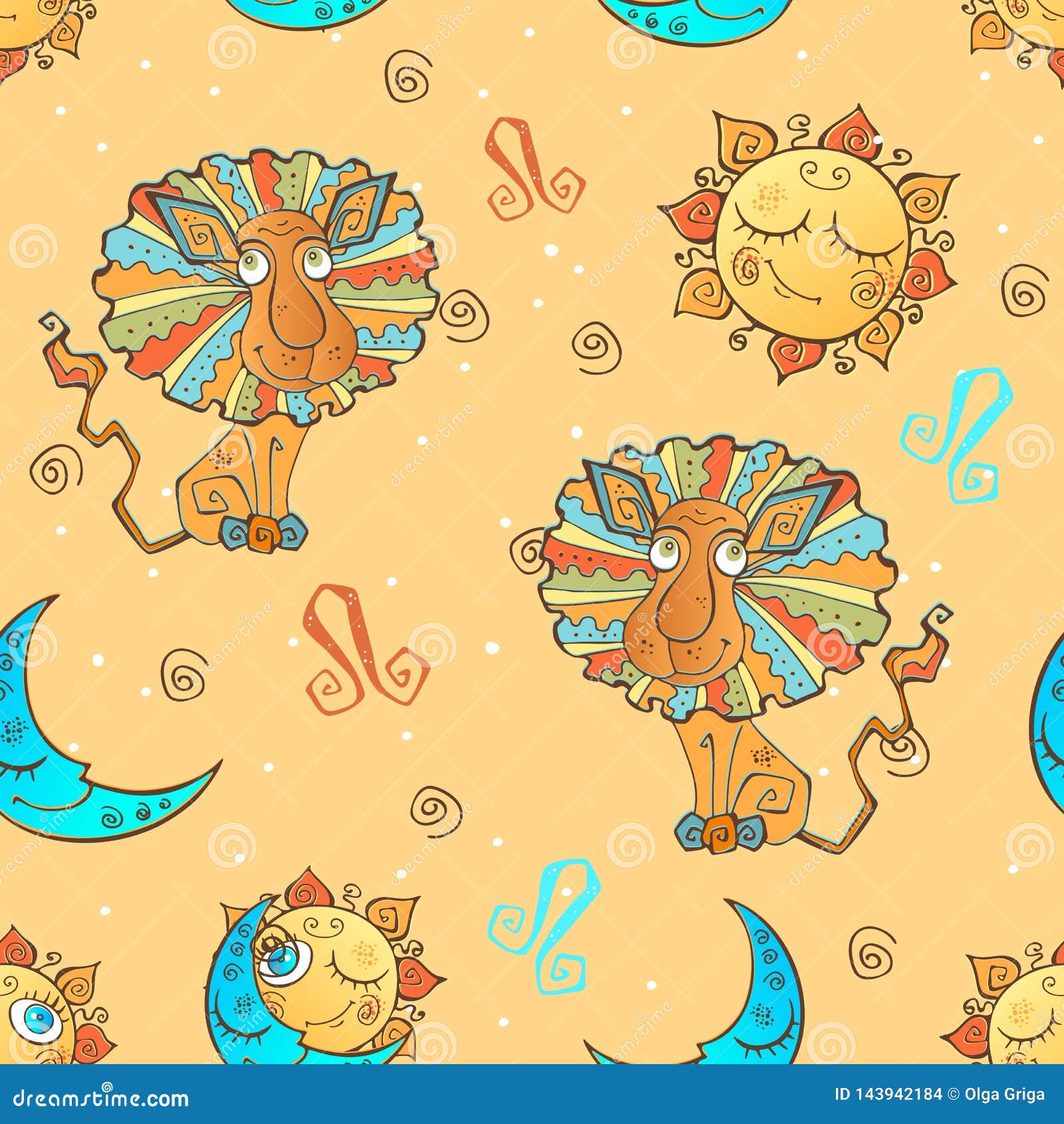 A Fun Seamless Pattern for Kids. Zodiac Sign Leo. Vector. Stock Vector ...