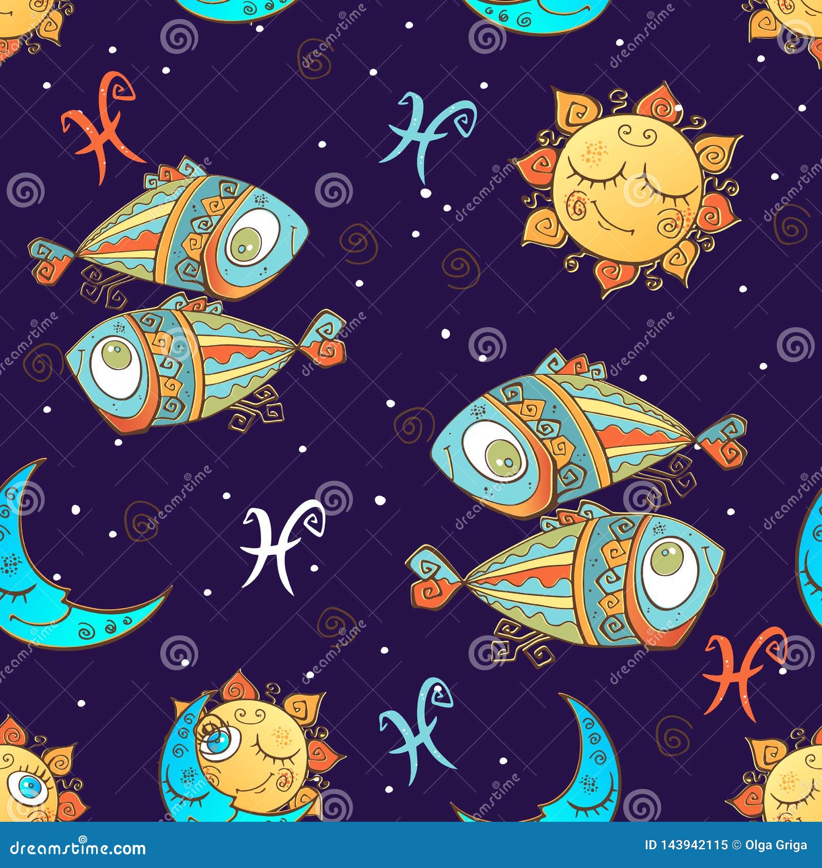 Pisces. Kids Zodiac. Children Horoscope Sign. Astrological Symbols With ...