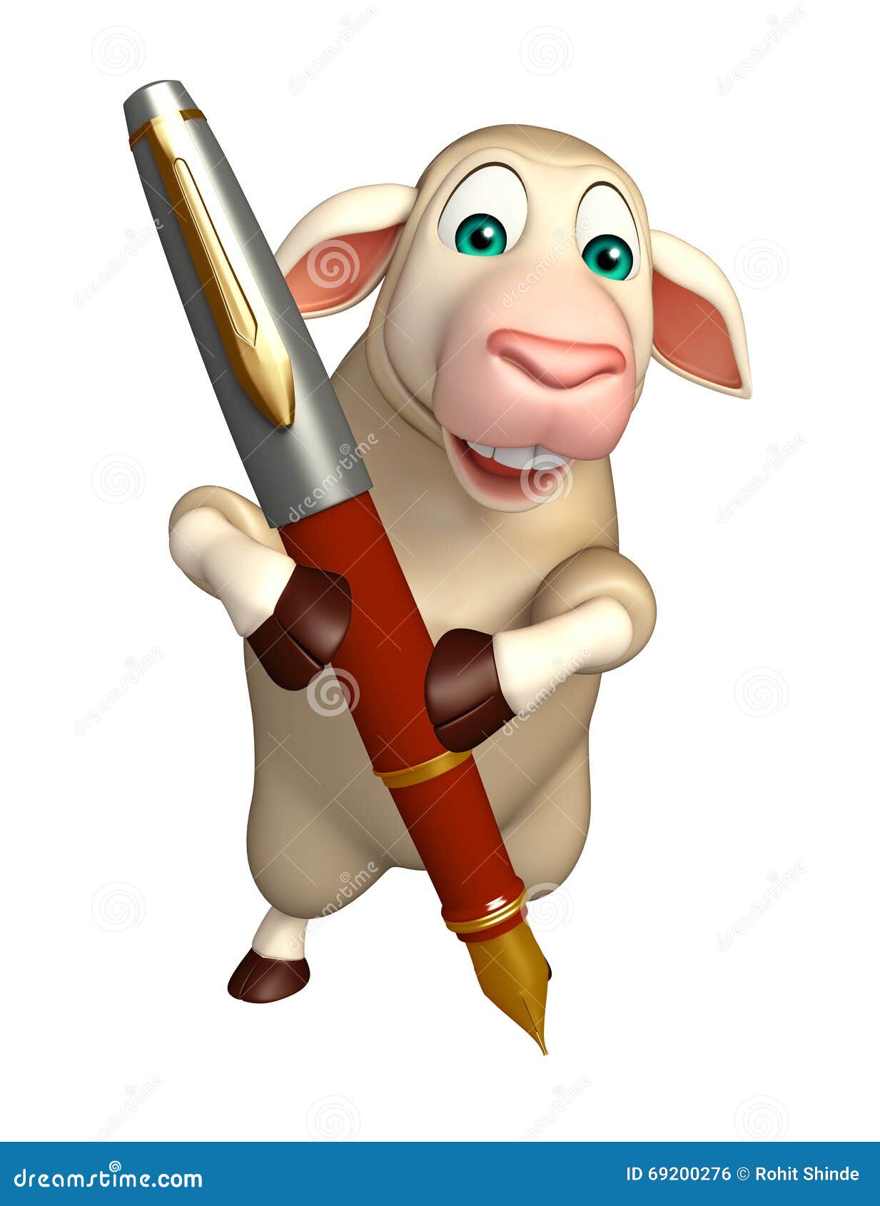 Fun Sheep Cartoon Character with Pen Stock Illustration - Illustration ...