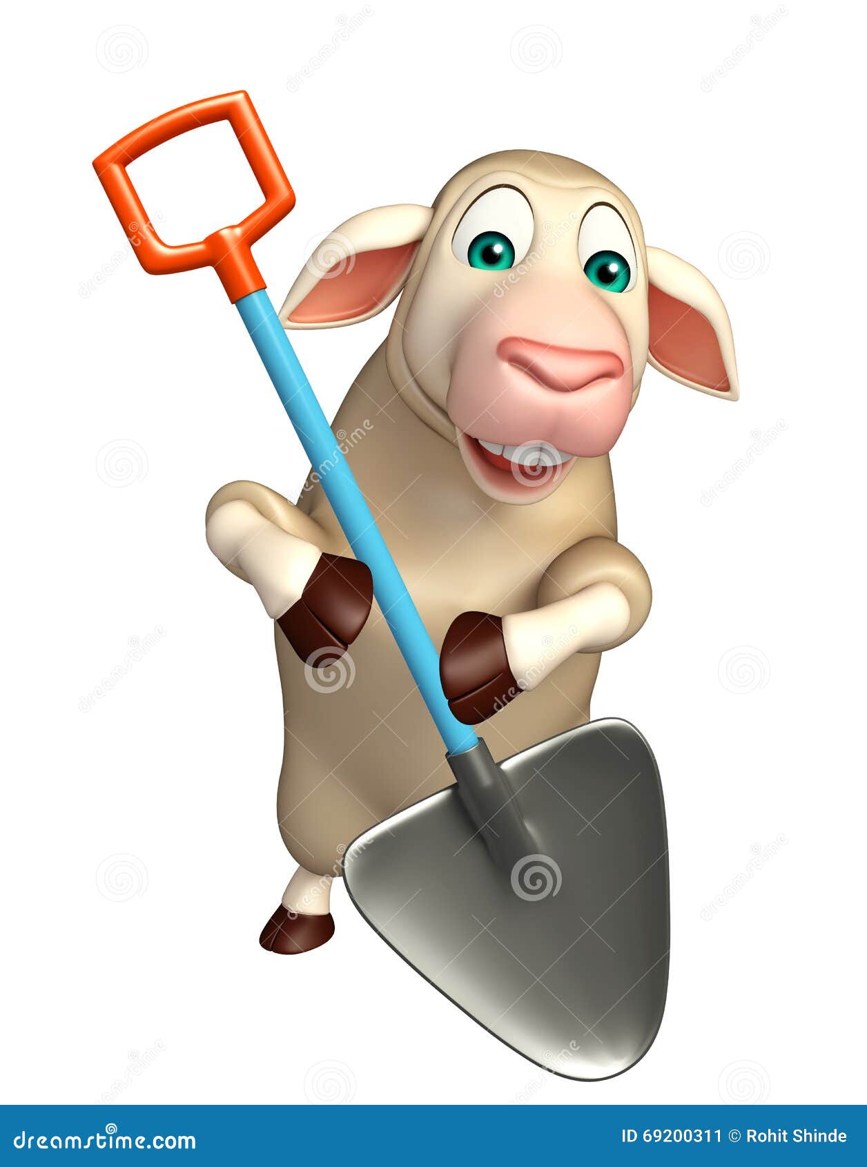 Fun Sheep Cartoon Character with Shovel Stock Illustration ...