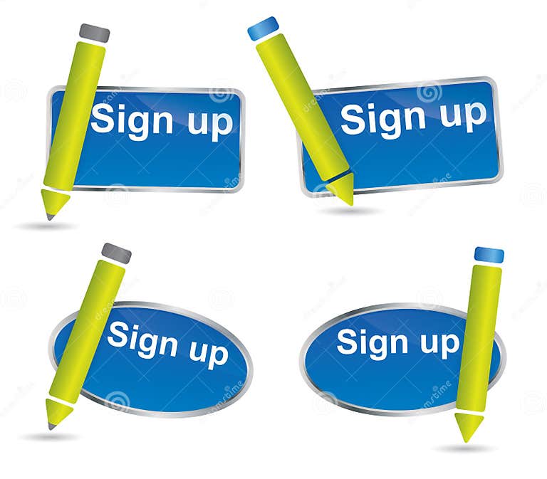 Fun Sign Up Button or Icon with Pencil Stock Vector - Illustration of ...