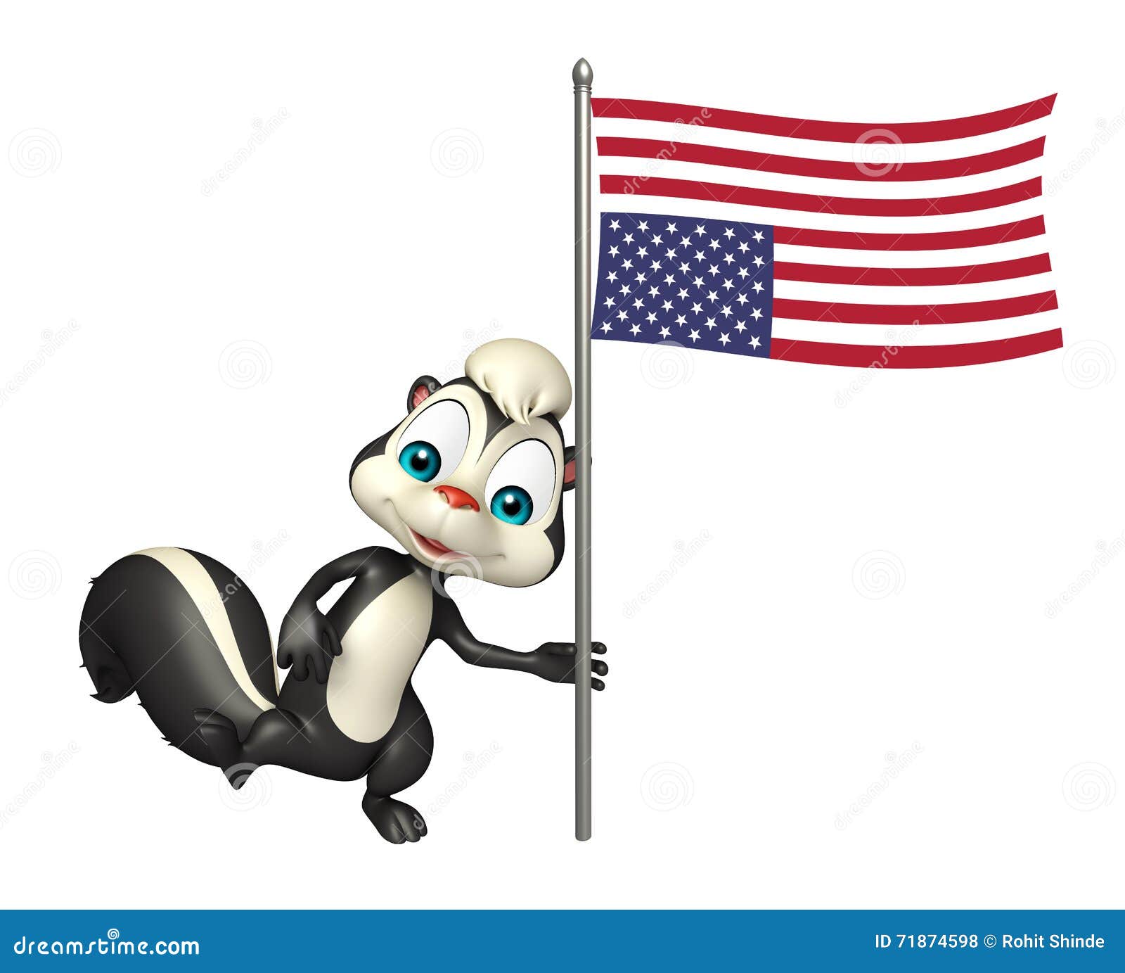 Fun Skunk Cartoon Character with Flag Stock Illustration - Illustration ...