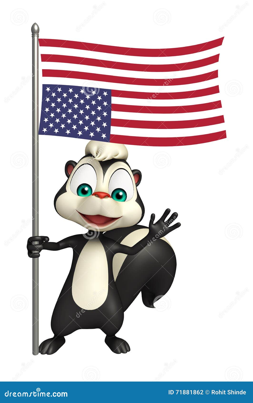 Fun Skunk Cartoon Character with Flag Stock Illustration - Illustration ...