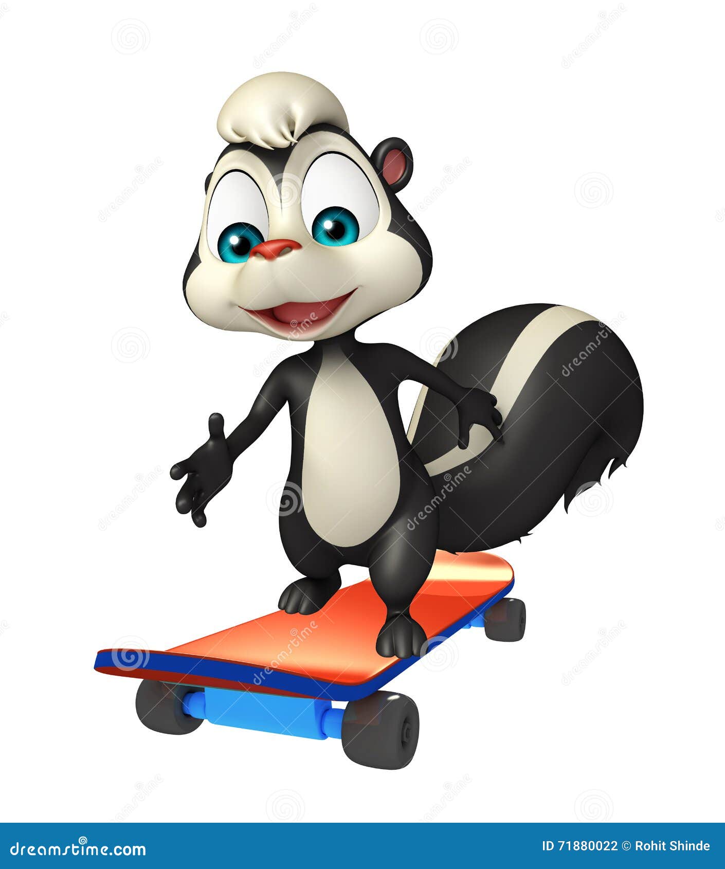 Fun Skunk Cartoon Character with Skateboard Stock Illustration ...