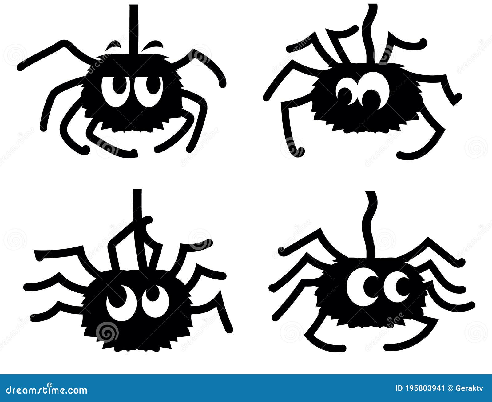 Fun Spiders. Vector Black Graphic Printable Illustration Isolated on ...