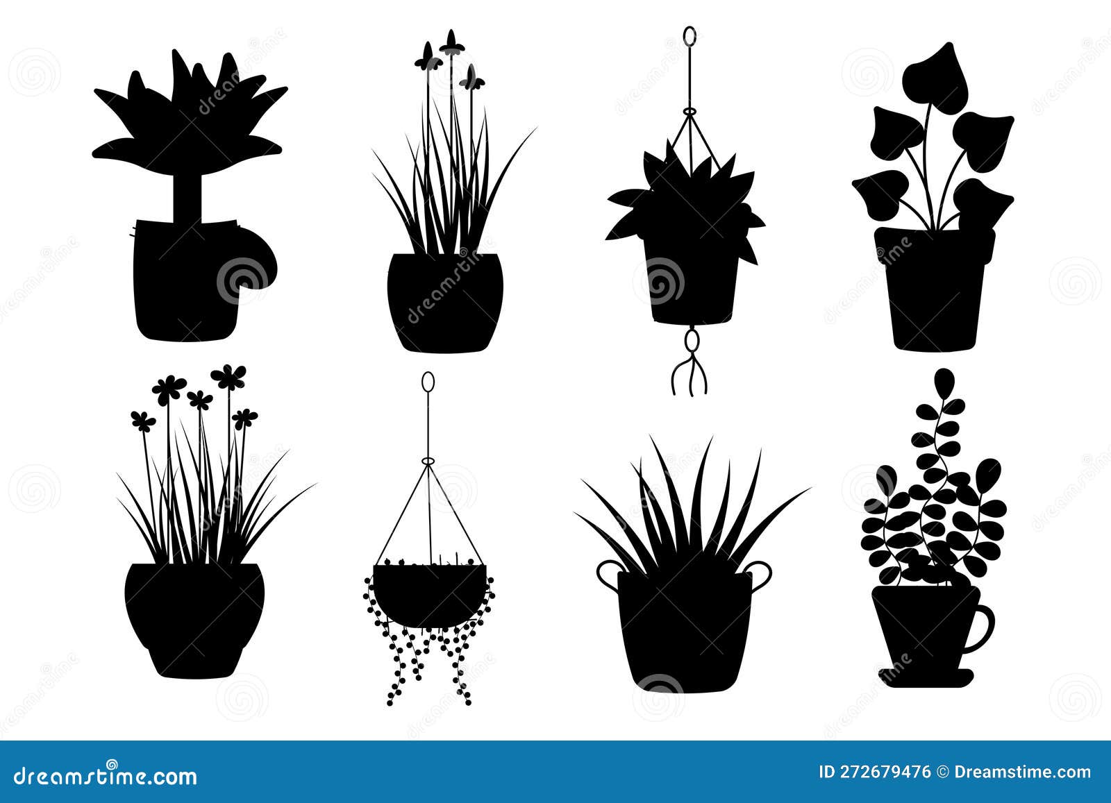 Fun Stickers Different Plants Silhouette. Cartoon Plants Stock Vector ...