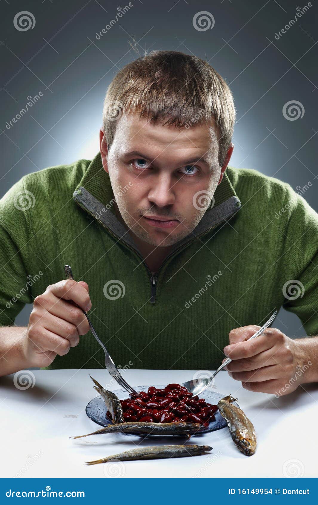 Fun Studio Portrait of Hungry Man Stock Photo - Image of fashion, male ...
