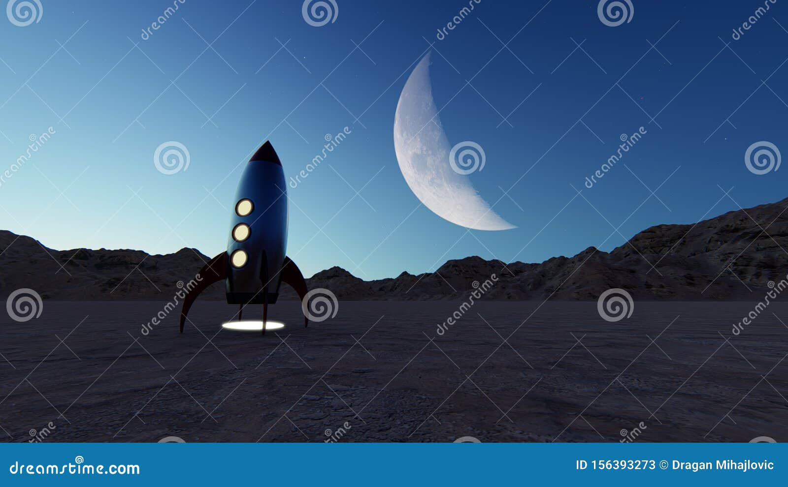 Fun Stylized Retro Rocket on an Unknown Planet Stock Illustration ...
