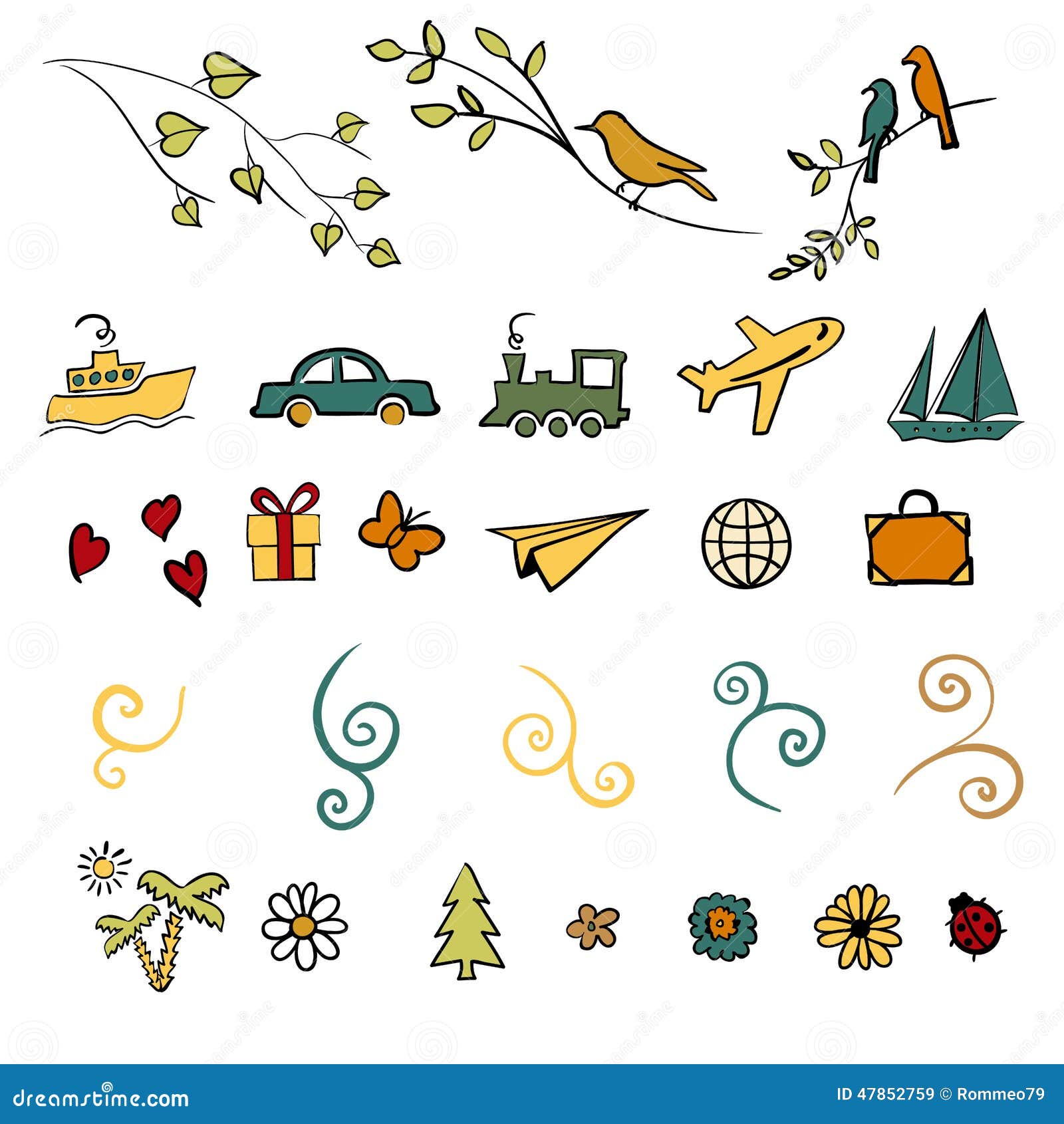 Fun, Summer, Spring, Travel, Illustration, Vector Set Icon Stock Vector ...