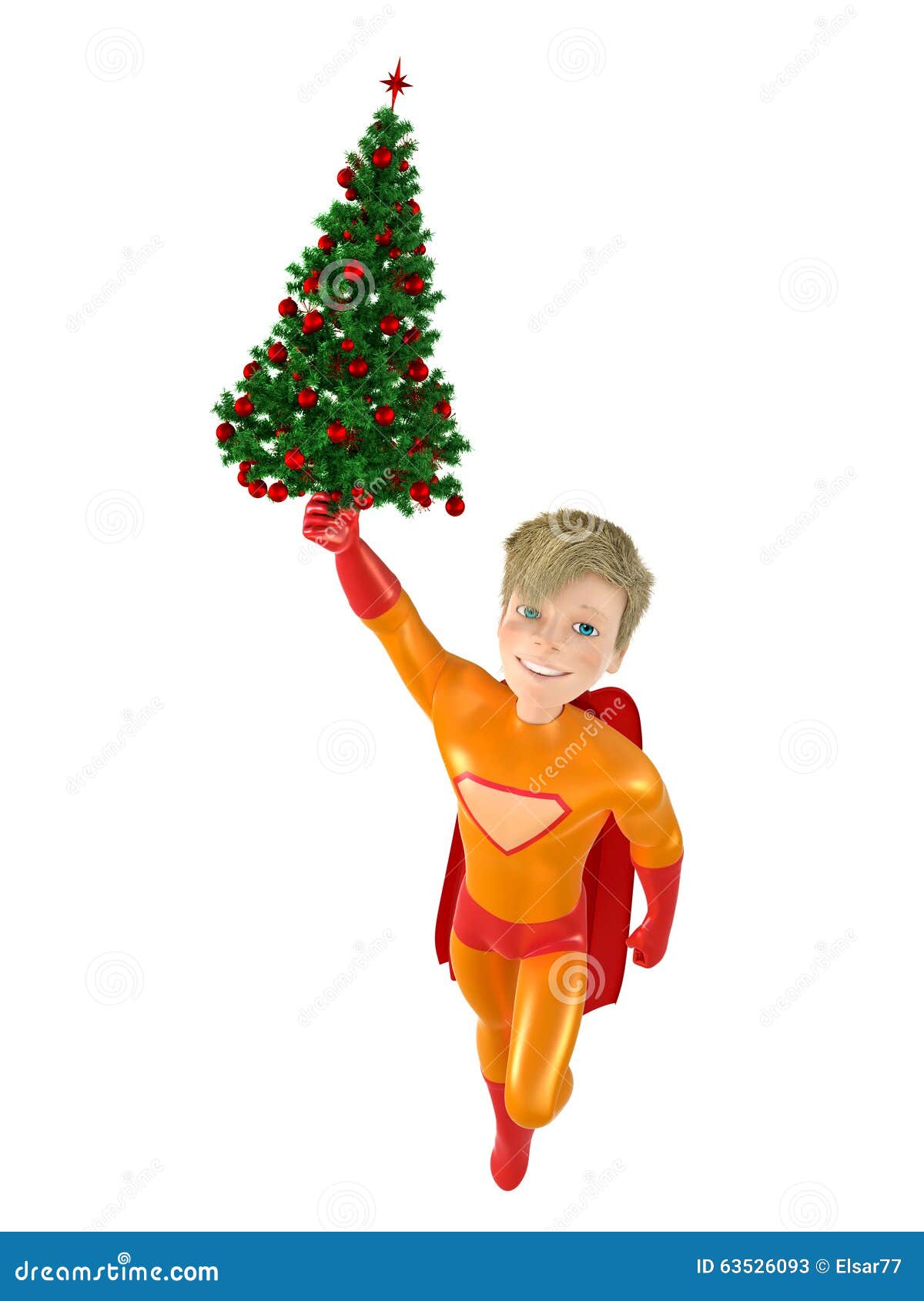 Fun Superhero and Christmas Tree Stock Illustration - Illustration of ...