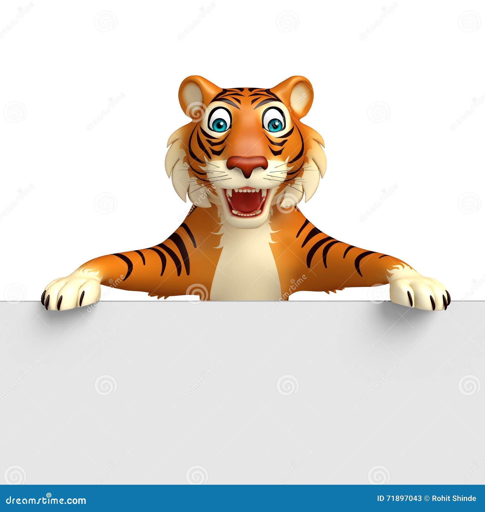Fun Tiger Cartoon Character with Board Stock Illustration ...